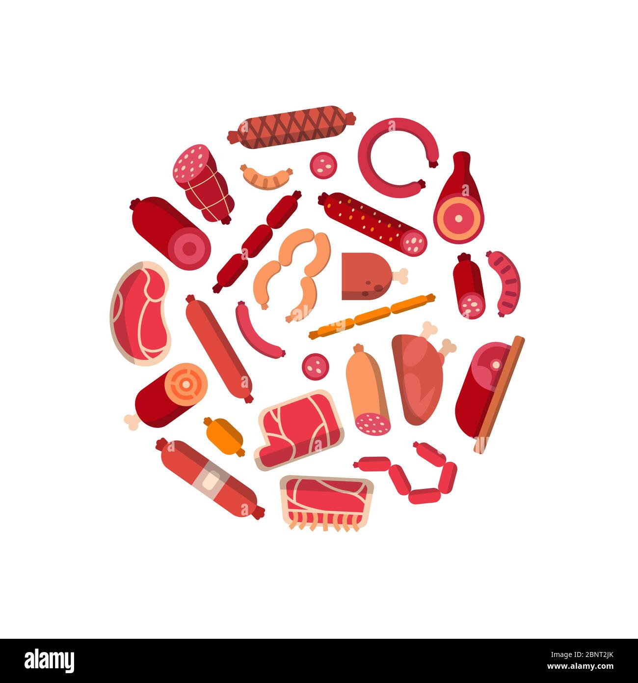 Vector flat meat and sausages icons in circle shape illustration Stock ...