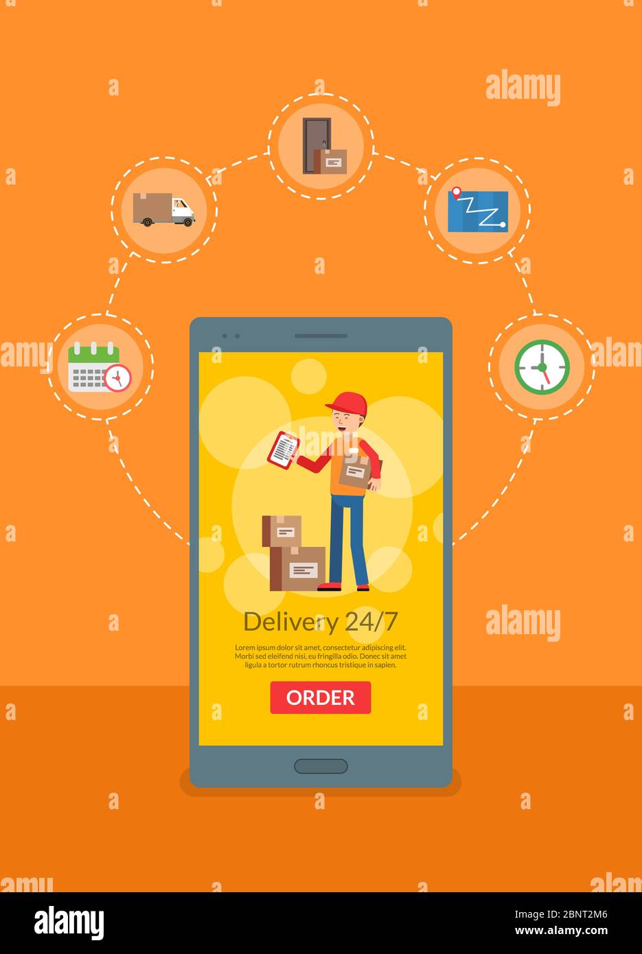 Vector delivery flat elements around phone online shopping concept ...