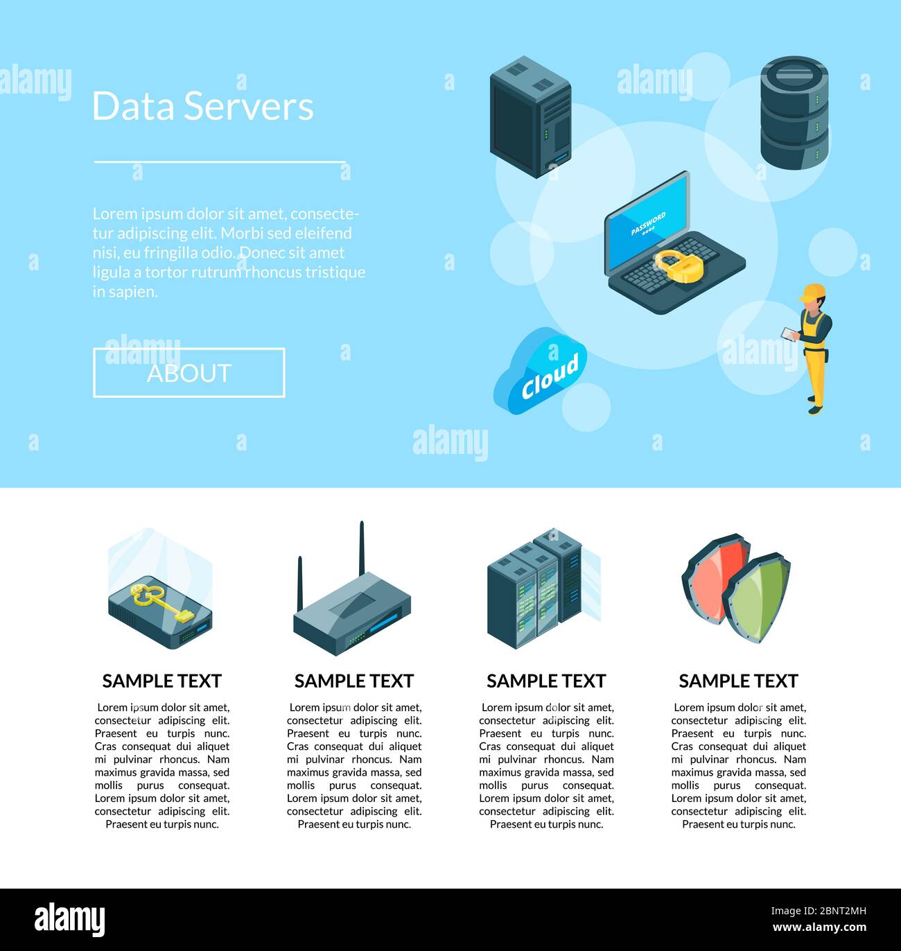 Vector electronic system of data center icons page illustration Stock ...