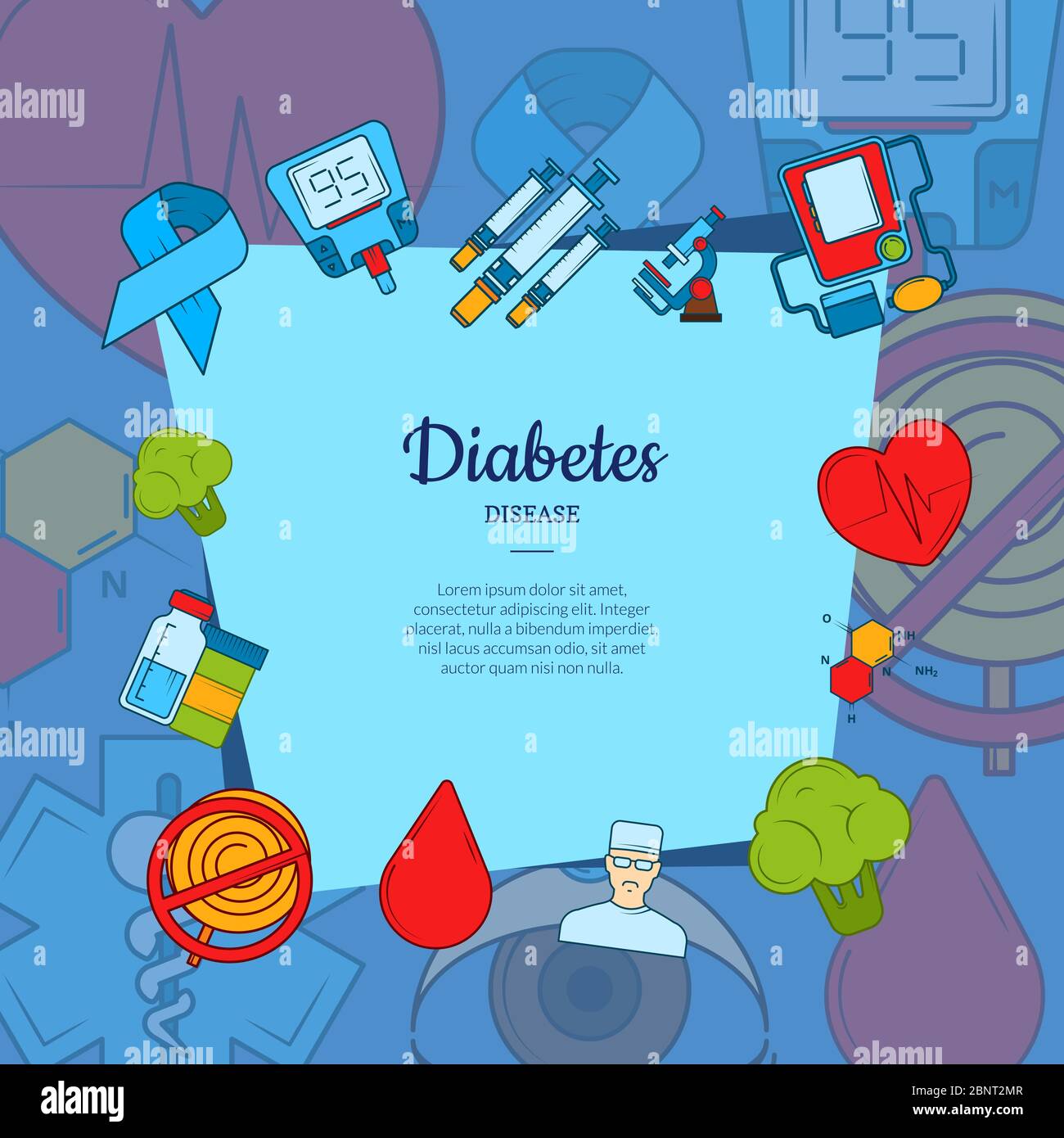 Vector colored diabetes icons background with place text Stock Vector ...