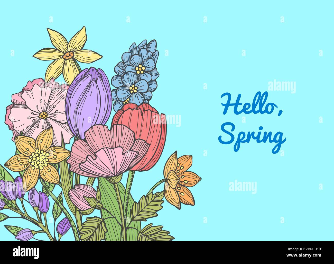 Vector hand drawn flowers background with place for text illustration ...