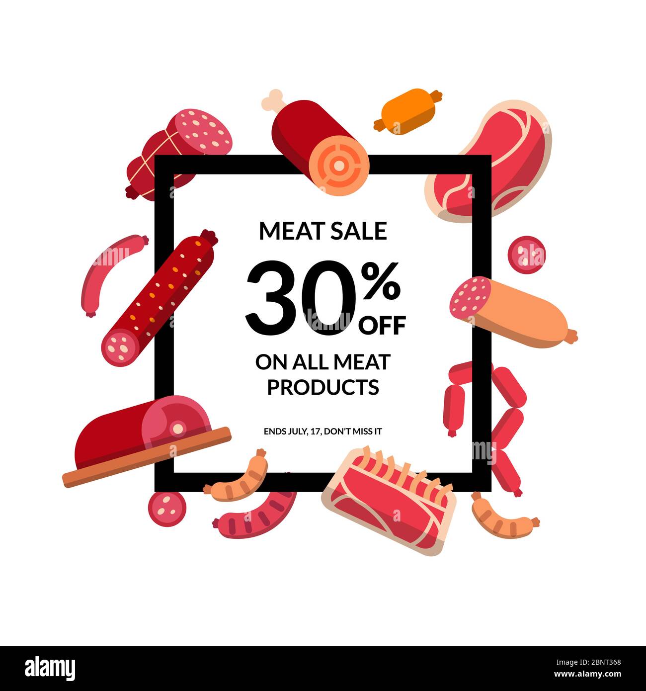 Vector flat meat and sausages frame isolated Stock Vector Image & Art ...
