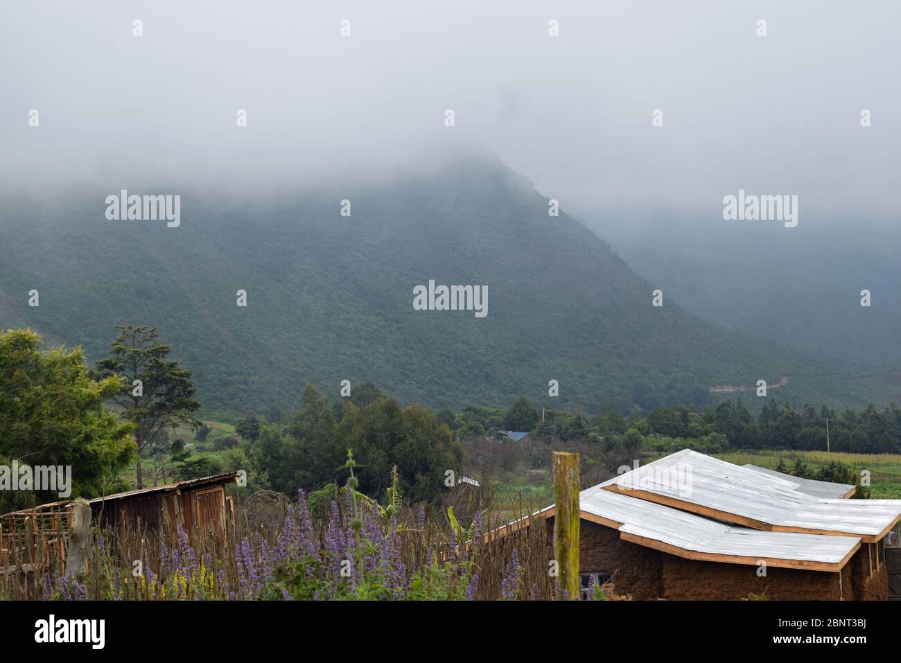 A rural settlement against a mountain background, Kijabe, Kenya Stock ...