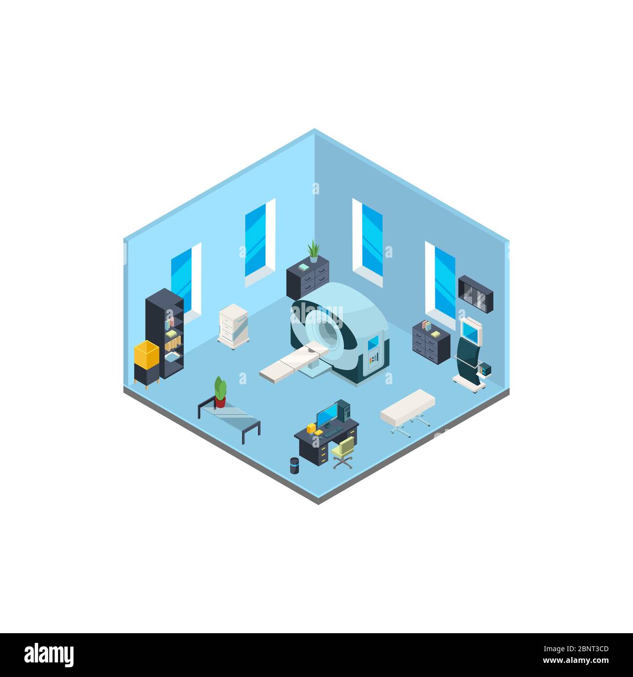 Vector isometric hospital interior with furniture and medical equipment ...