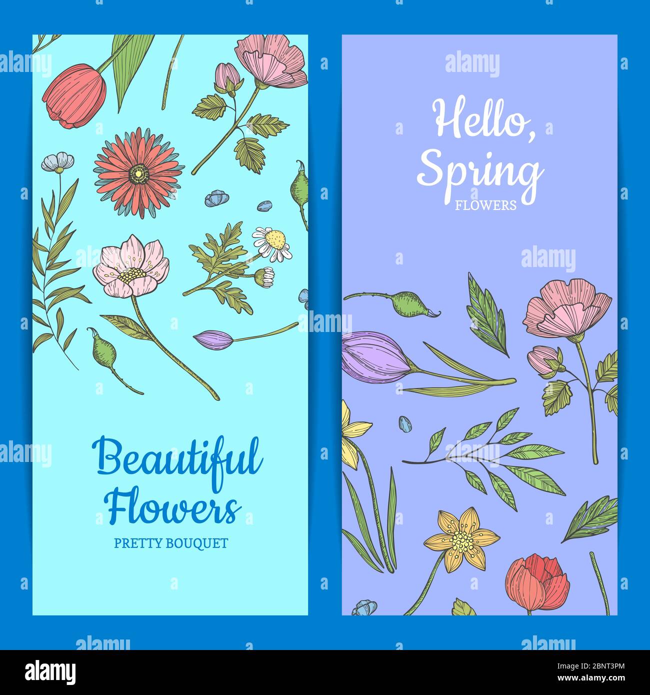 Vector hand drawn flowers web banner templates illustration Stock ...