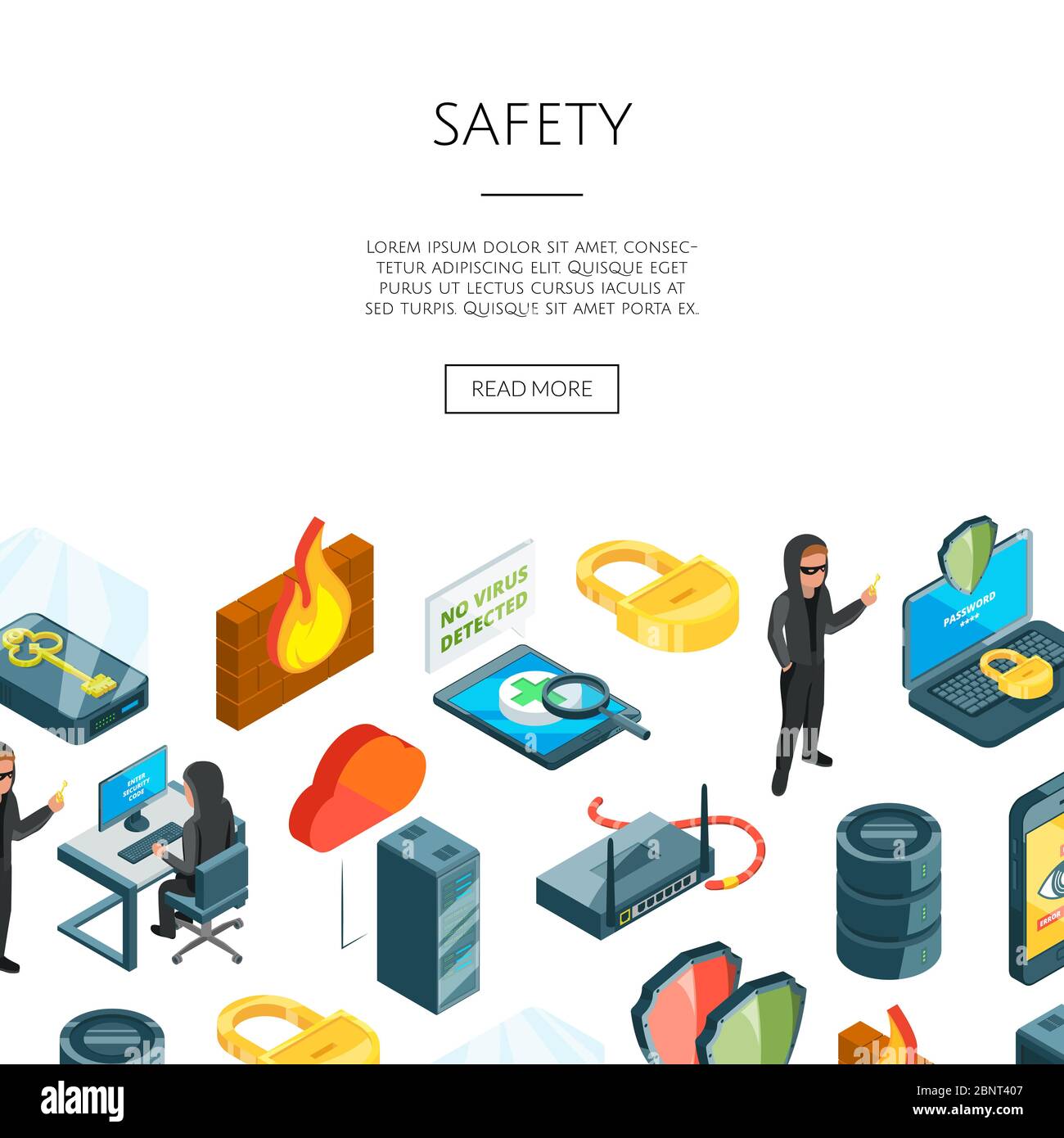 Vector isometric data and computer safety icons illustration Stock ...
