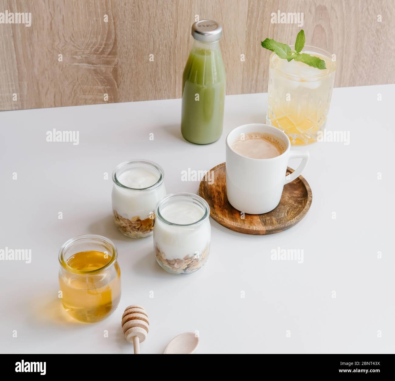 Healthy breakfast set Stock Photo - Alamy