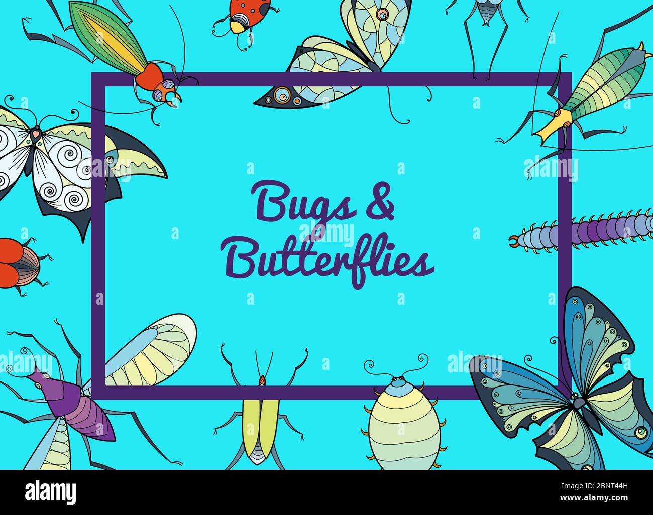 Vector hand drawn insects background with place for text illustration ...