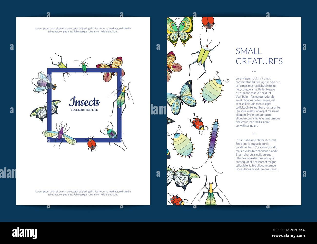 Vector hand drawn insects card or flyer template illustration Stock ...