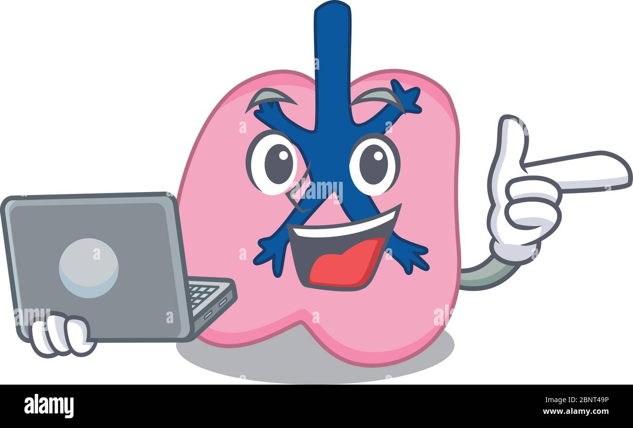 Smart cartoon character of lung studying at home with a laptop Stock ...