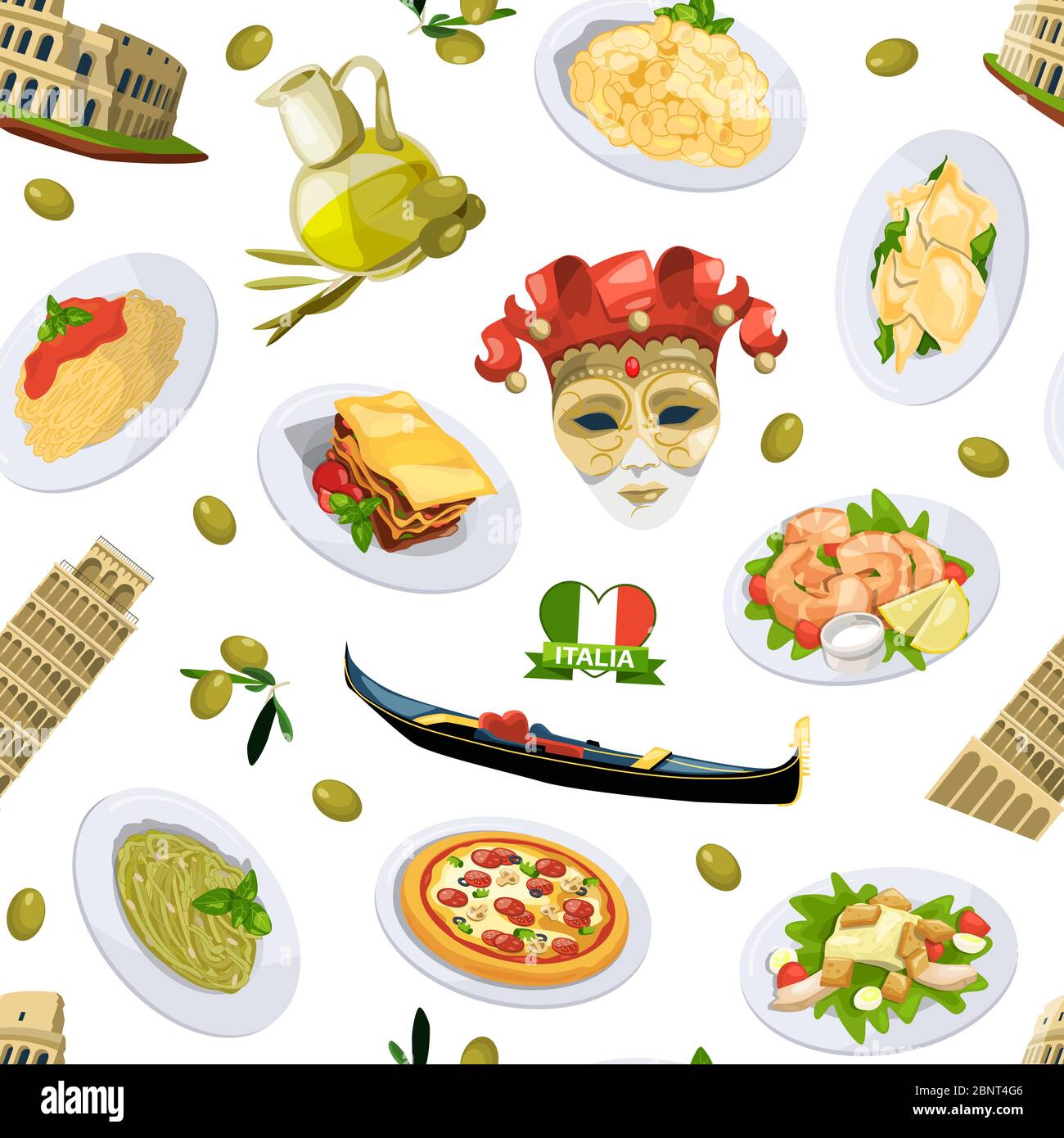 Vector cartoon italian cuisine elements pattern or background ...