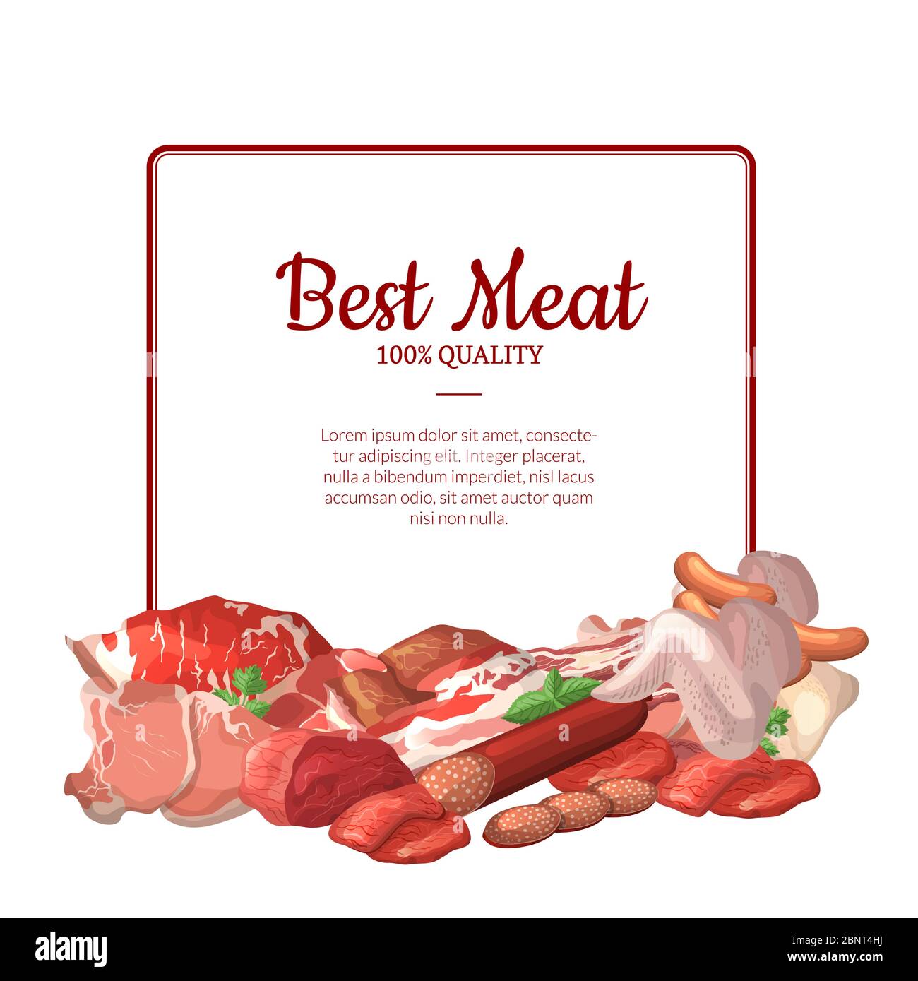 Vector frame with place for text with pile of cartoon meat elements ...