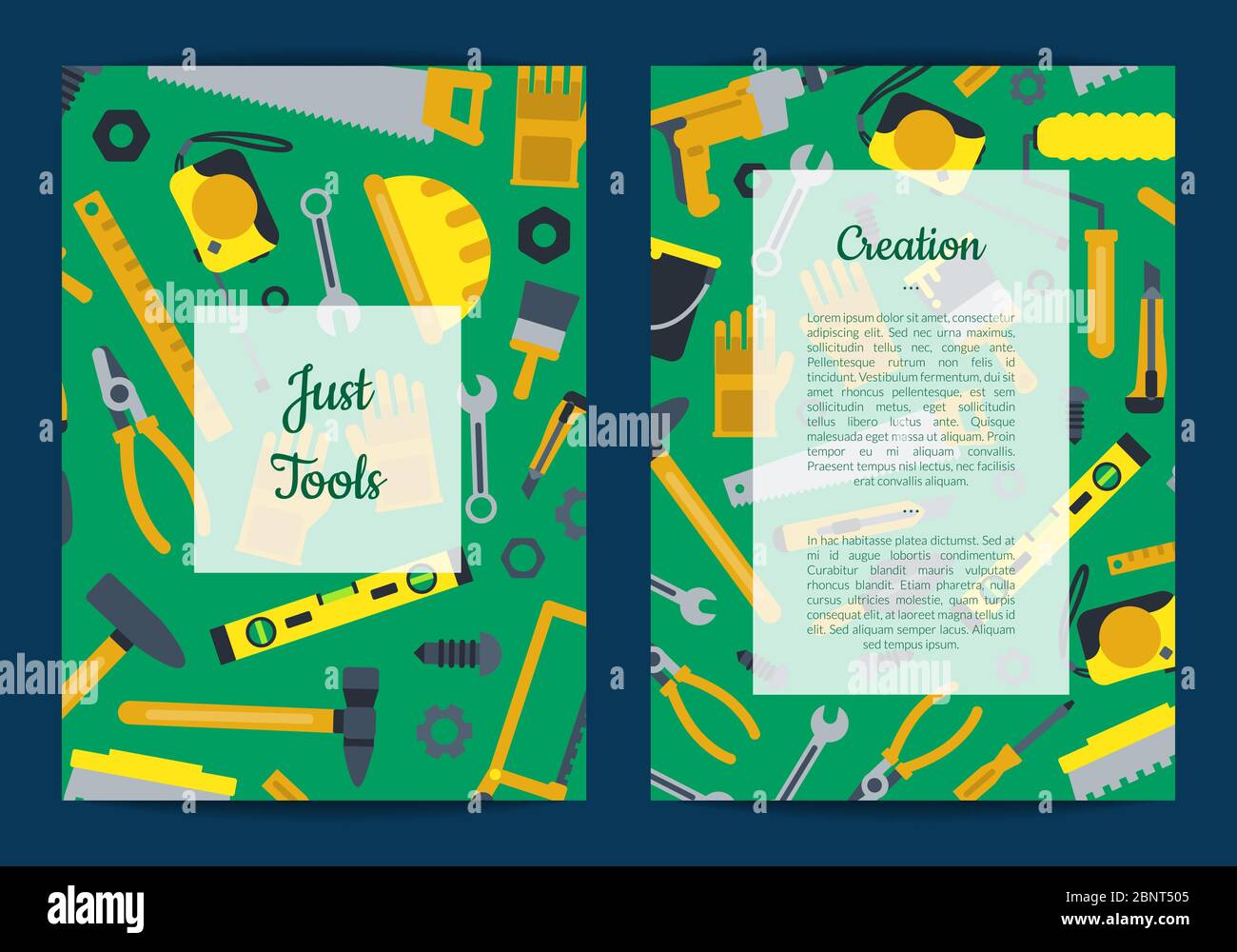 Vector flat construction tools card or flyer template illustration ...