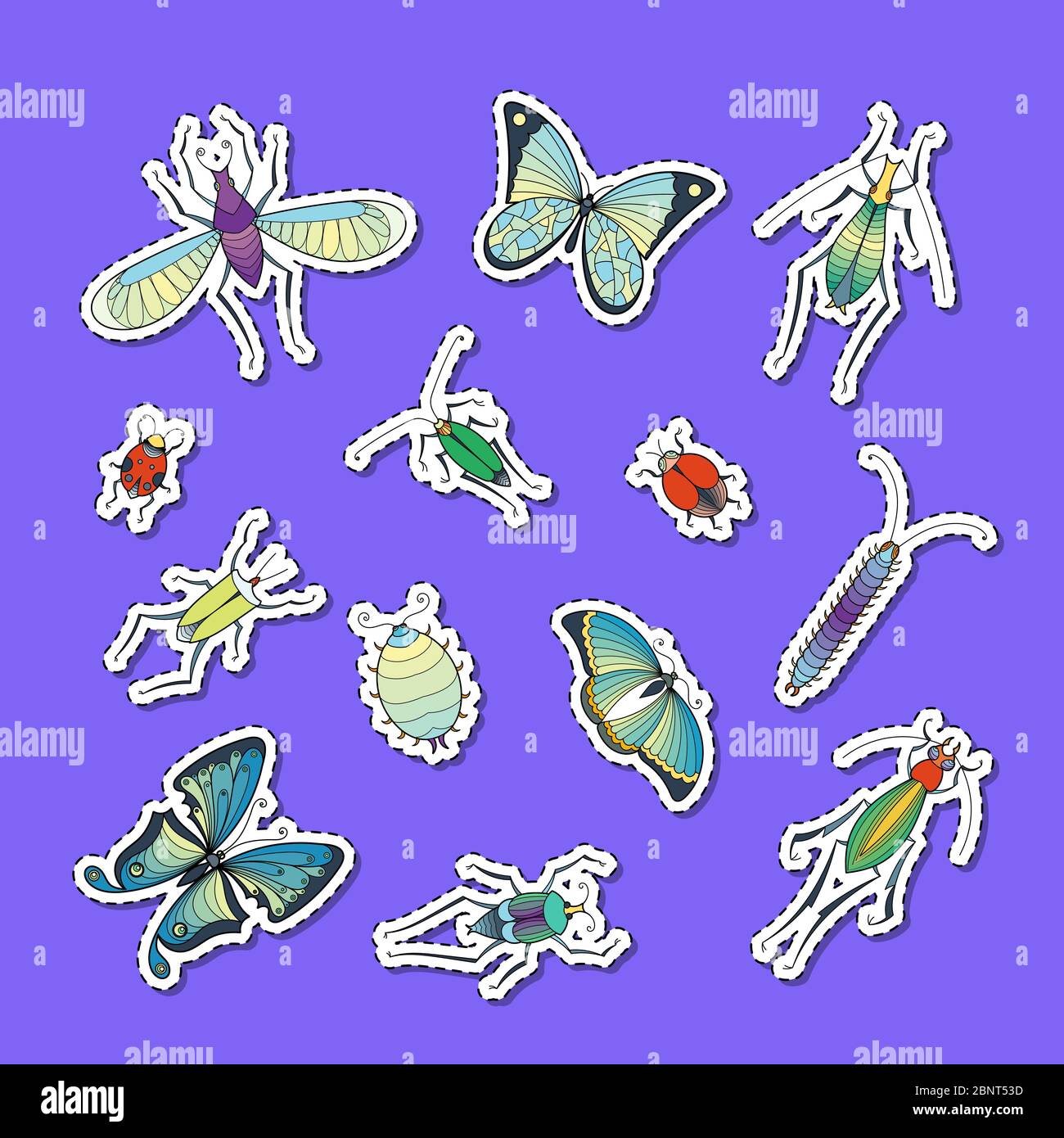 Vector hand drawn insects stickers set illustration Stock Vector Image ...