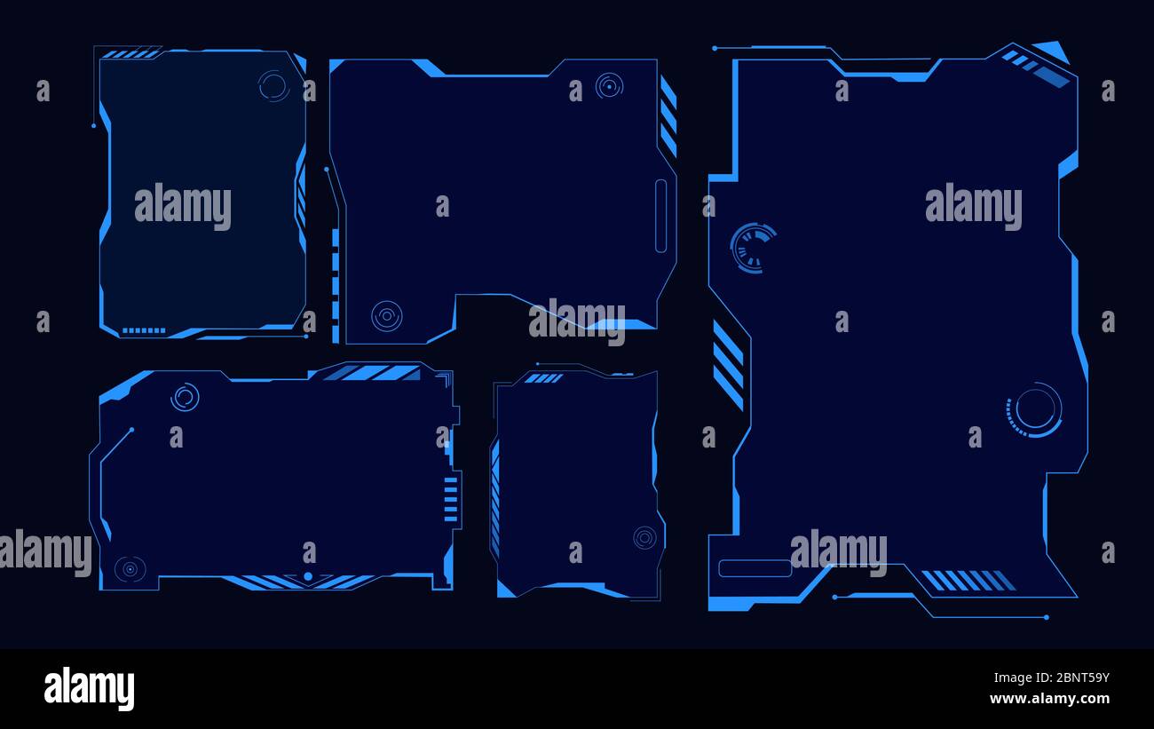 Techno frame, interface. Futuristic virtual hud grid display blue ui ...