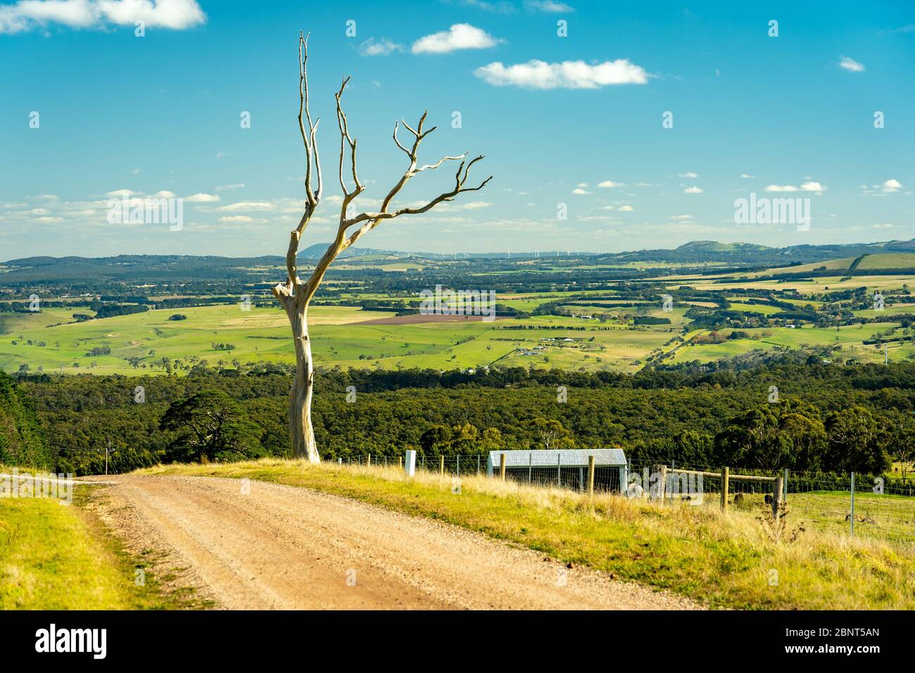 Rural landscape lookout as seen from Mt Blackwood Summit, Victoria ...