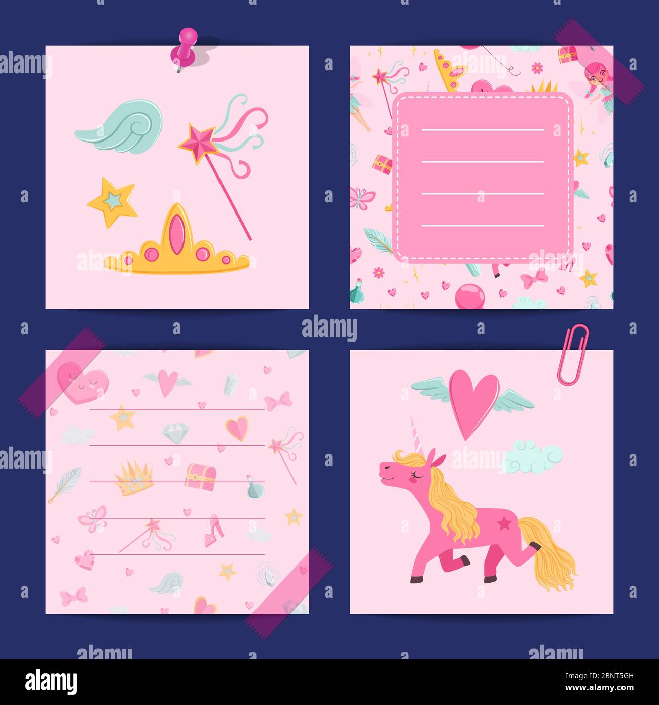 Vector cartoon magic and fairytale notes template set Stock Vector ...