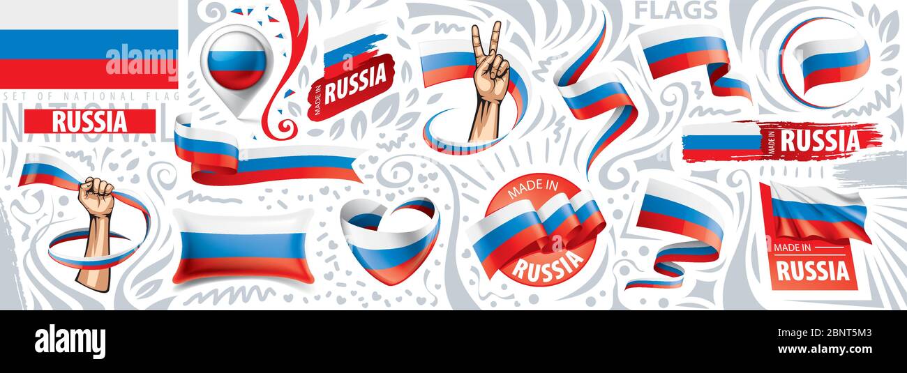 Vector set of the national flag of Russia in various creative designs ...