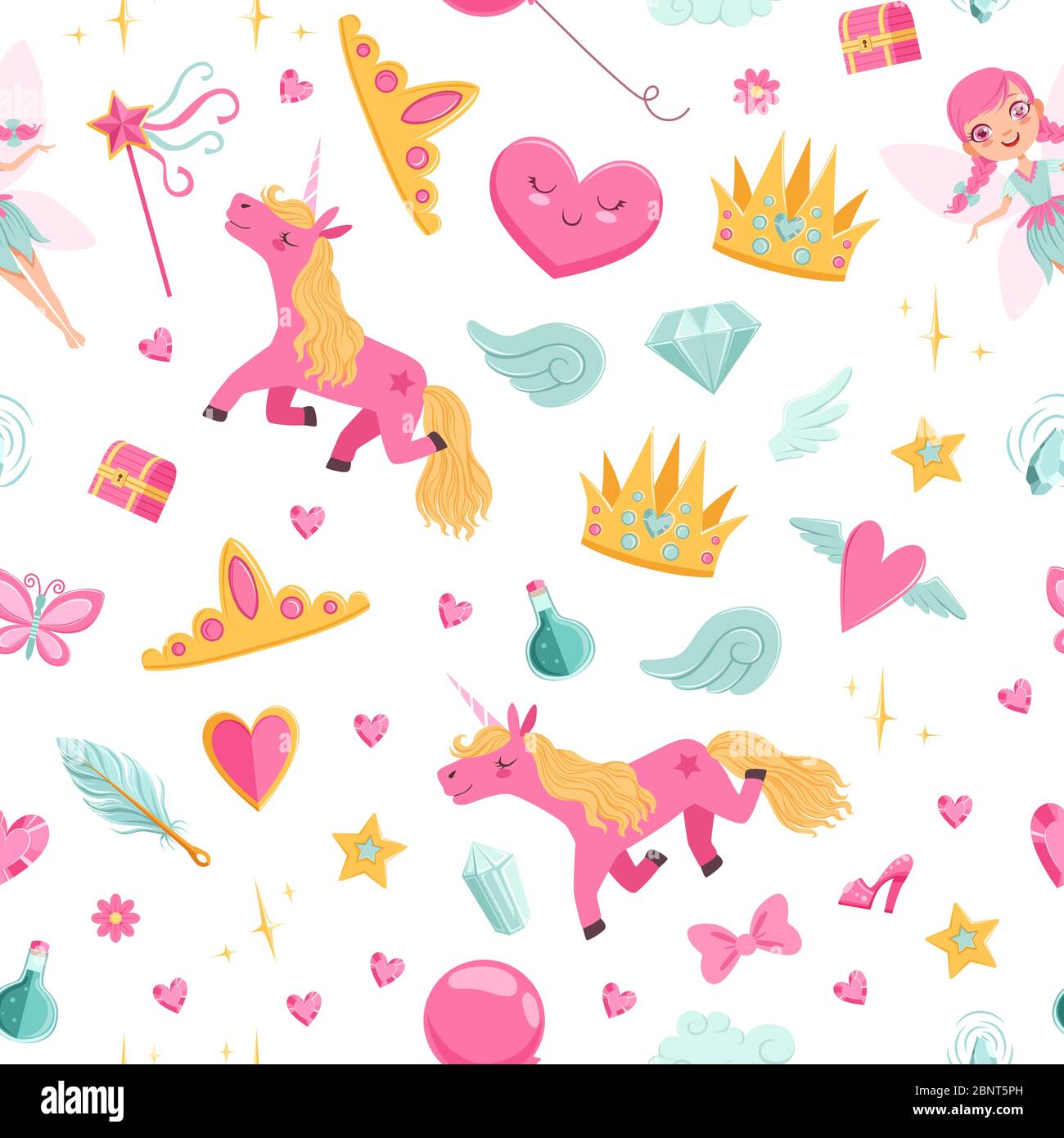 Vector cute cartoon magic and fairytale elements pattern or background ...