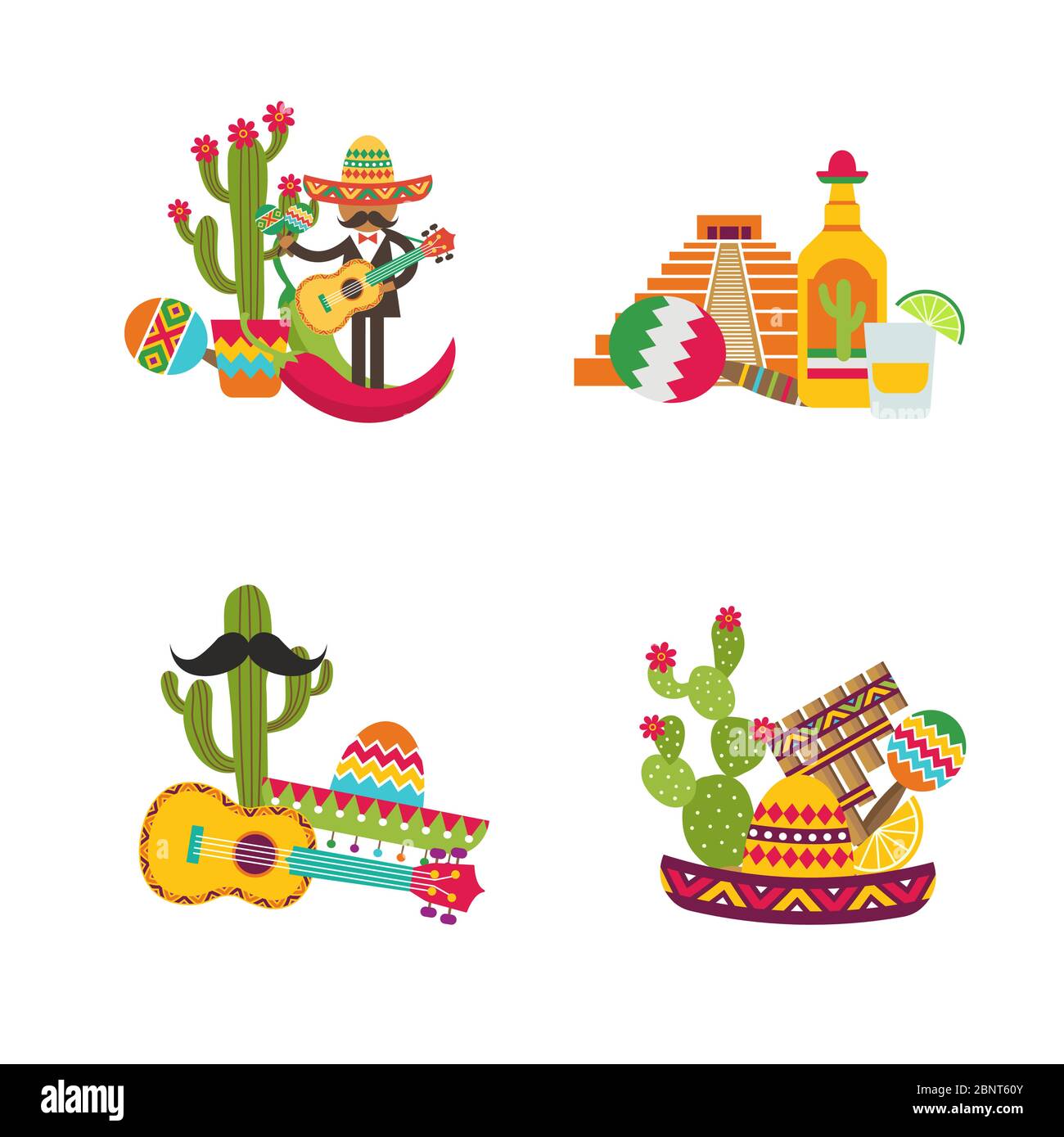 Vector flat Mexico set isolated on white background Stock Vector Image ...