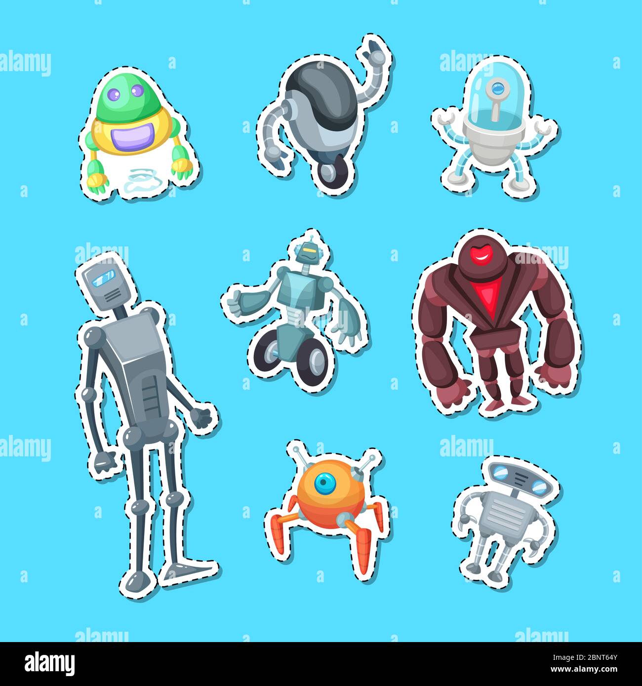 Vector cartoon robots sticker color set illustration Stock Vector Image ...