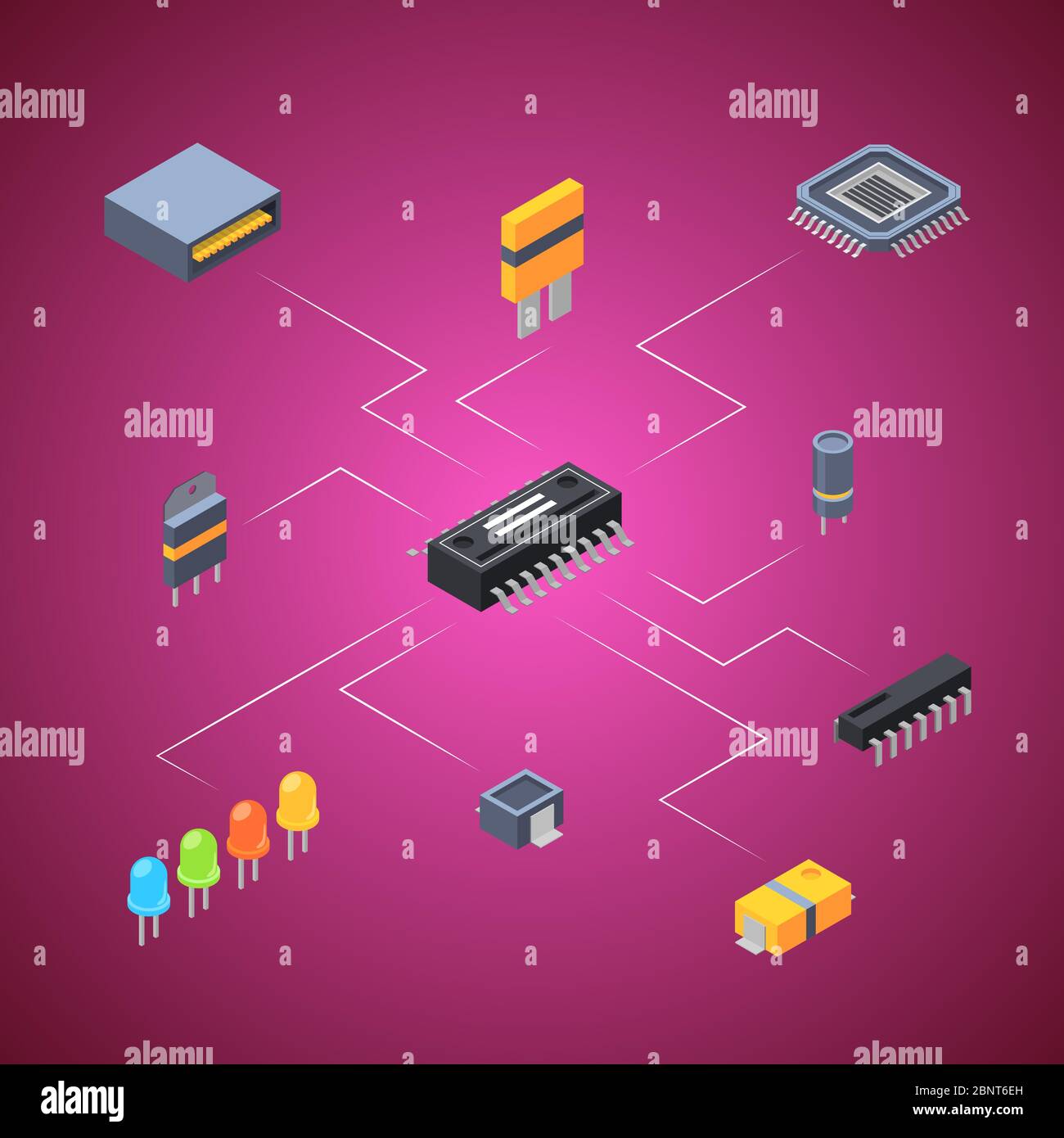 Vector isometric microchips electronic parts icons infographic ...