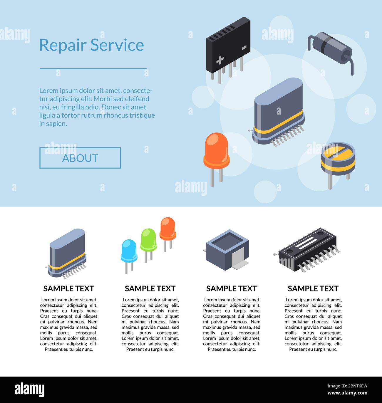 Vector isometric microchips and electronic parts icons illustration ...