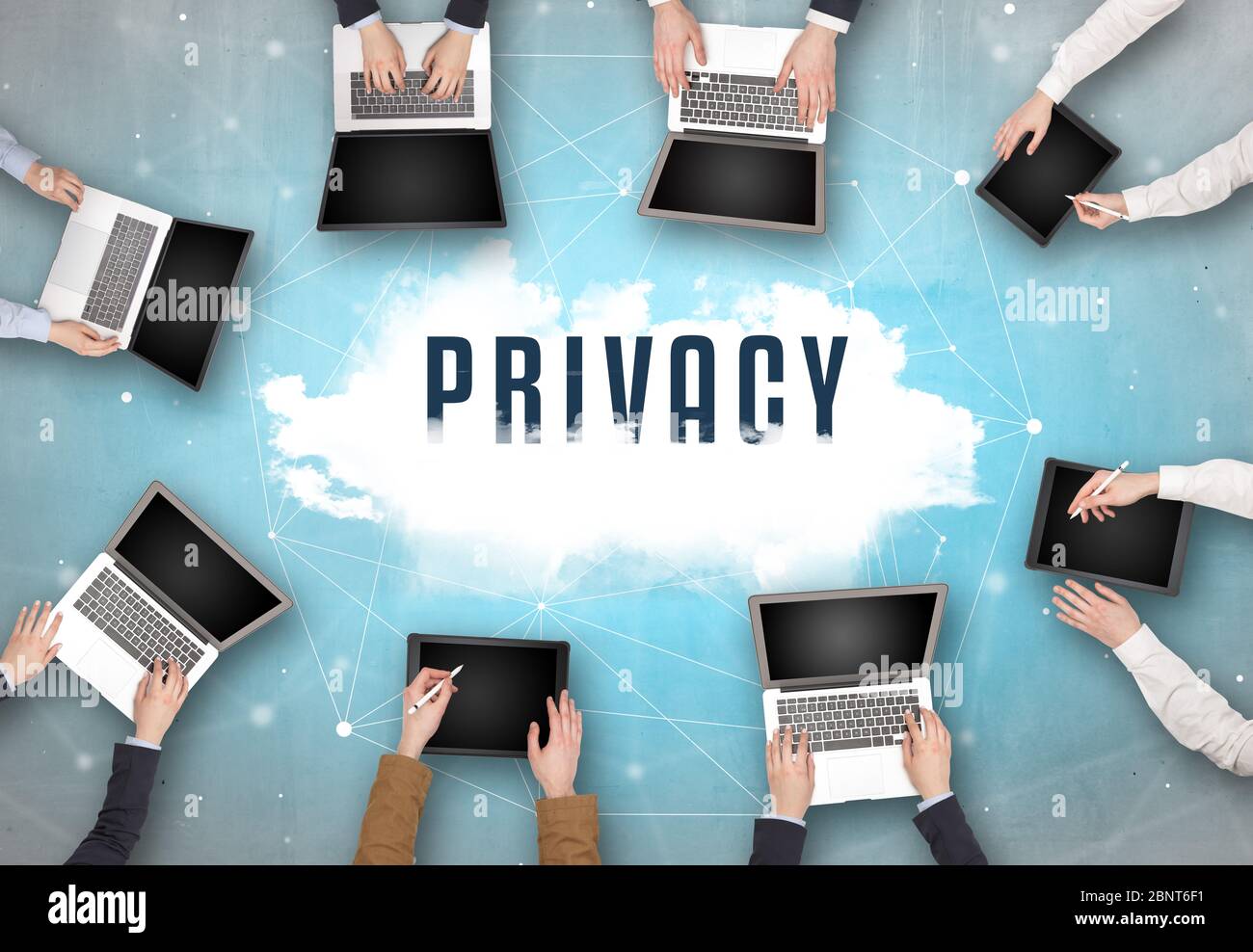 Group of people having a meeting with PRIVACY insciption, web security ...