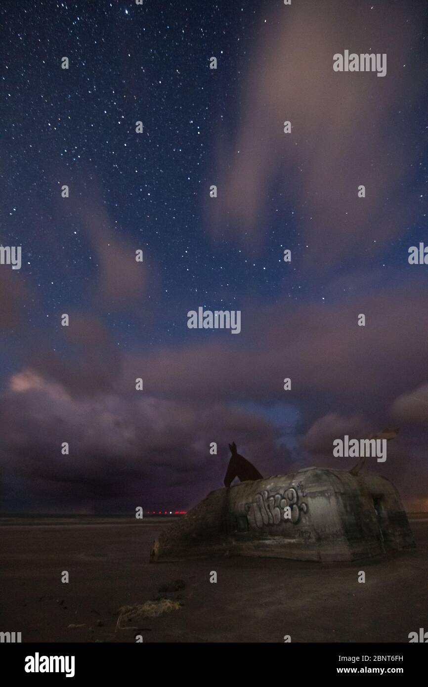 A night landscape of an old German bunker transformed into mules on the ...