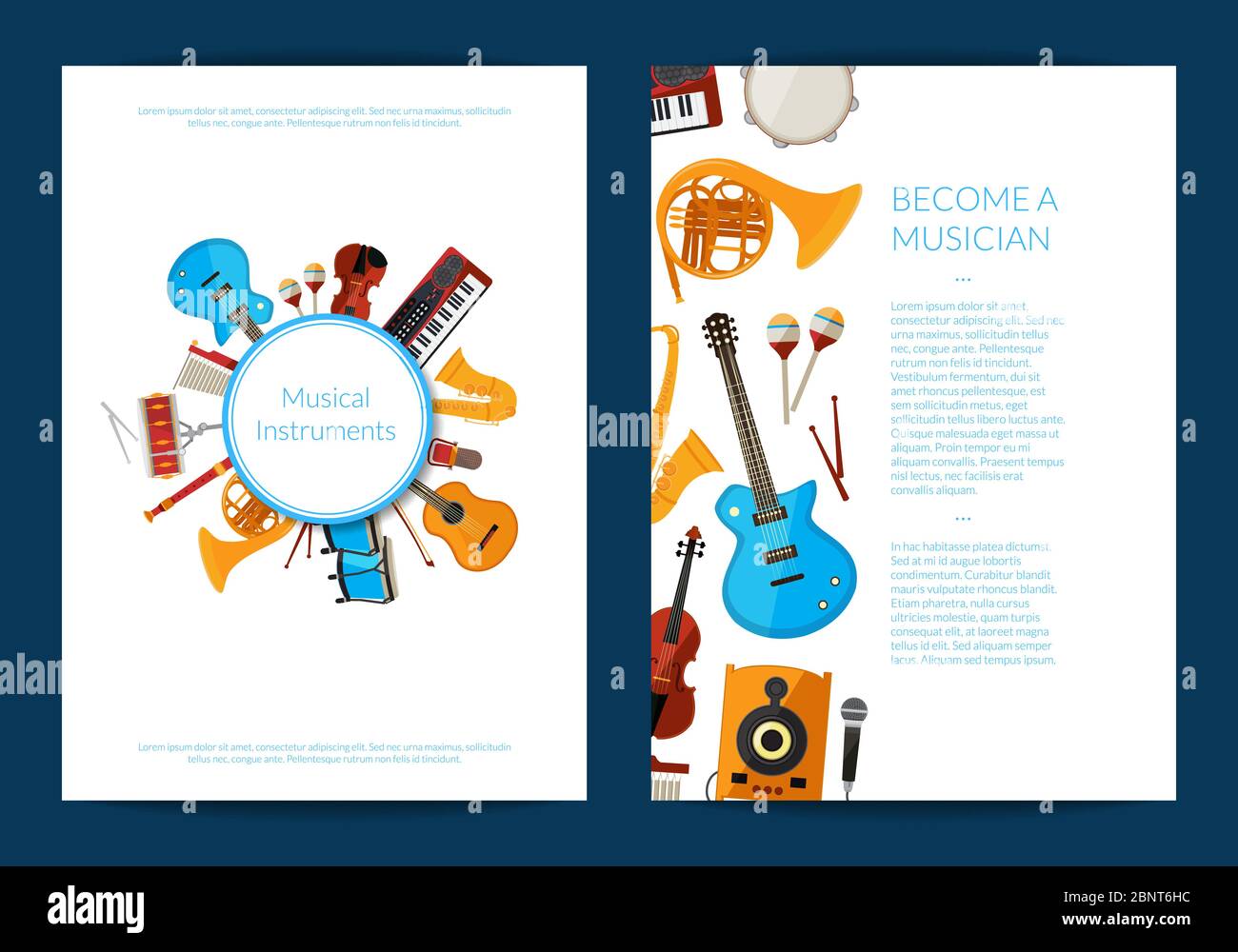 Vector cartoon musical instruments card or flyer template illustration ...
