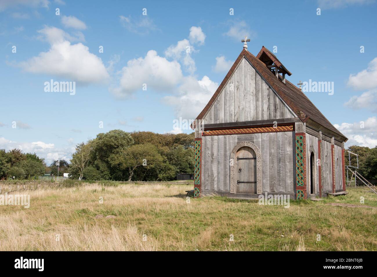 Wooden Viking religious temple in the middle of a meadow. Located in ...