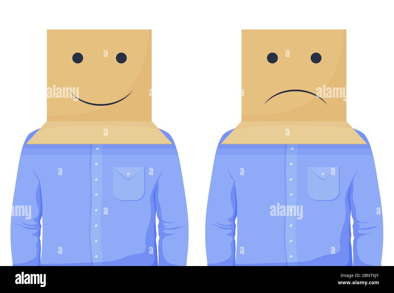 Cartoon business man in positive and negative box head vector graphic ... Cartoon business man in positive and negative box head vector graphic ...