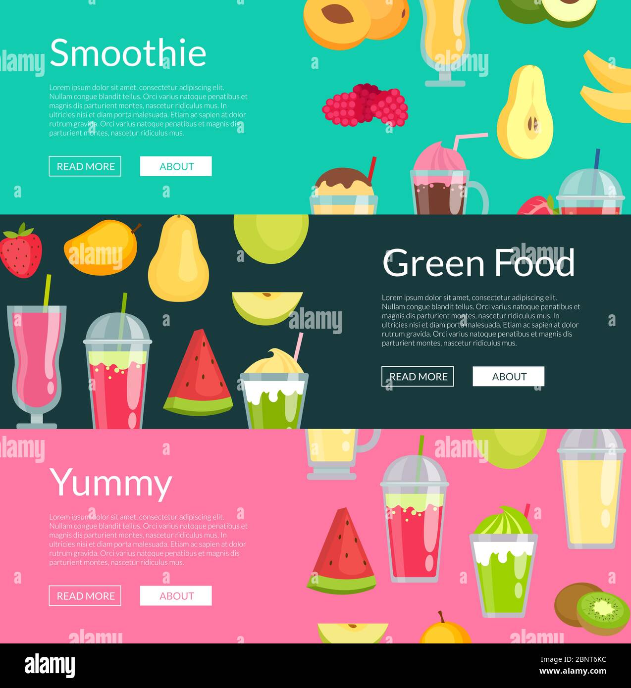Vector flat smoothie elements web banner templates illustration Stock ...