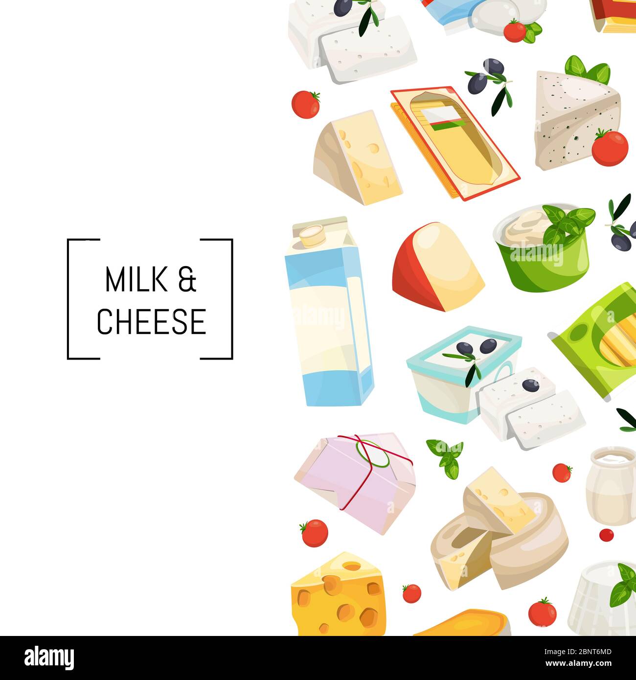 Vector cartoon dairy and cheese products background with place for text ...