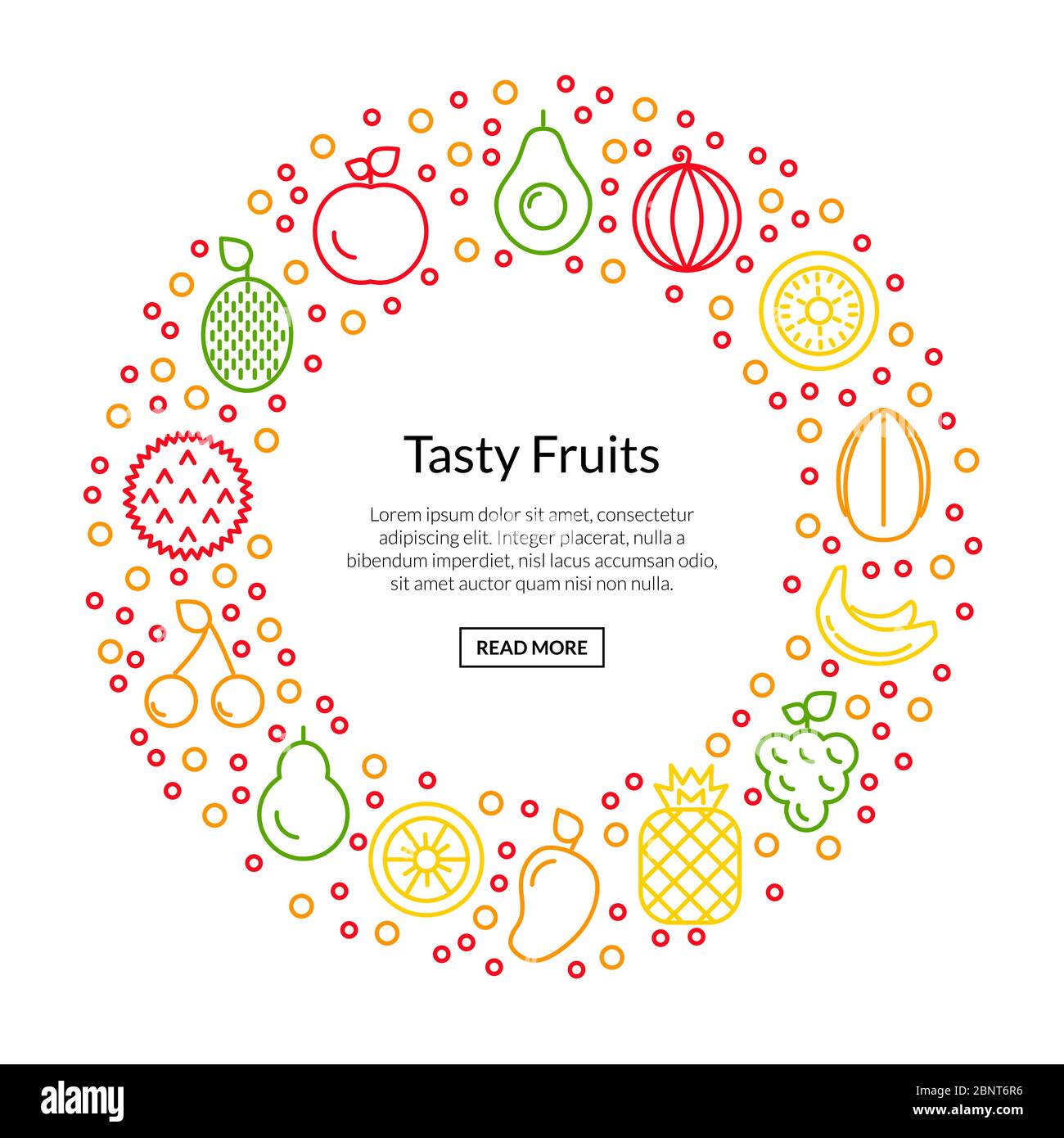 Vector line fruits icons in circle shape with place for text ...