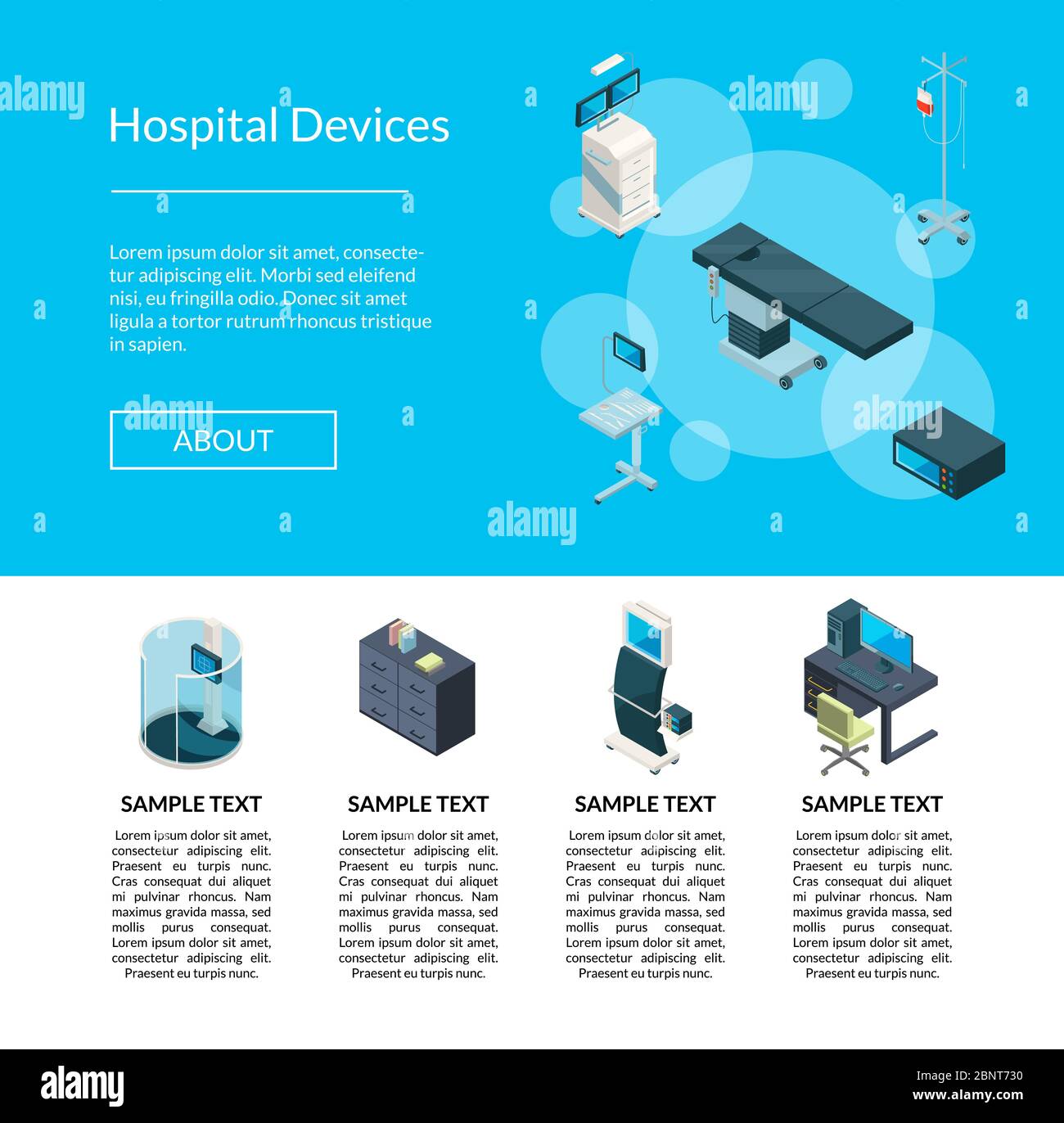 Vector isometric hospital icons landing page template illustration ...