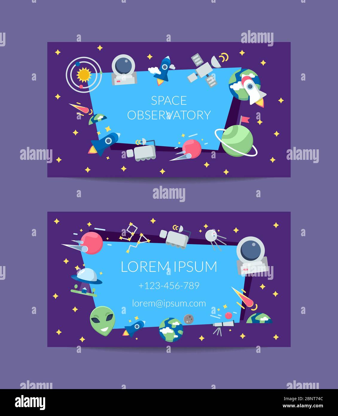 Vector flat space icons business card template illustration Stock ...