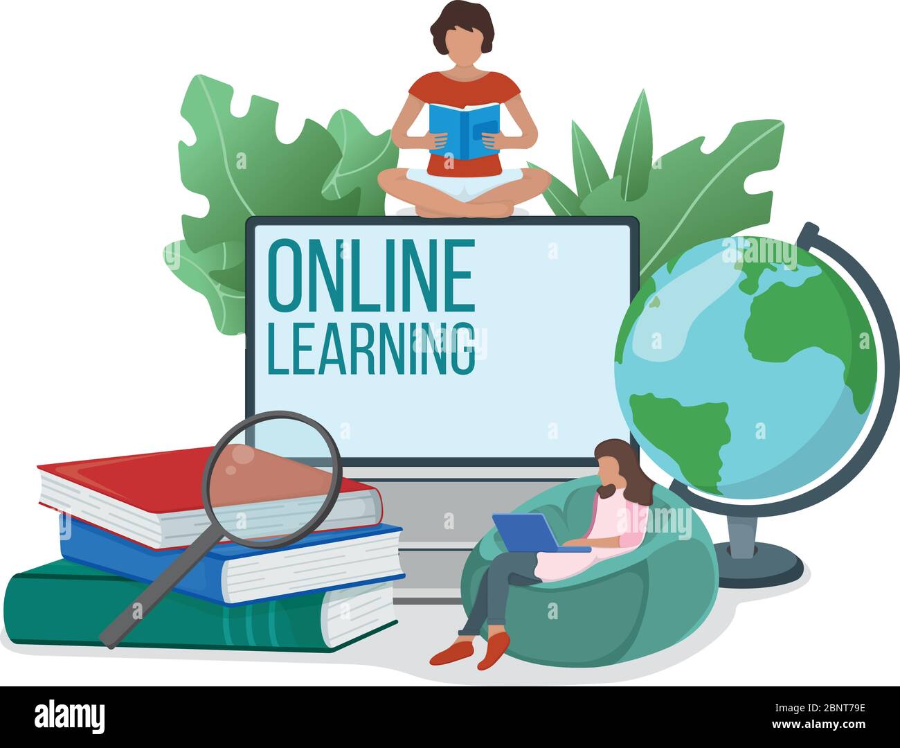 Concept online study, e learning modern technology isolated on white ...