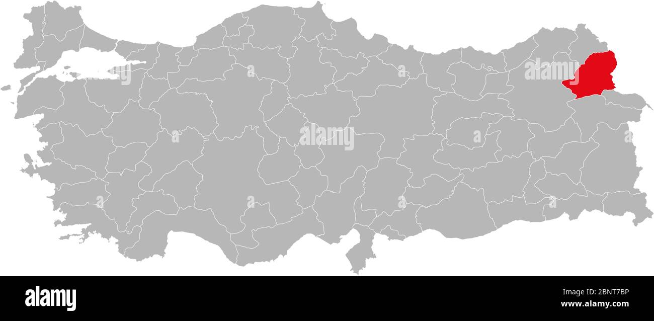 Kars province highlighted red color on turkey map vector. Gray ...