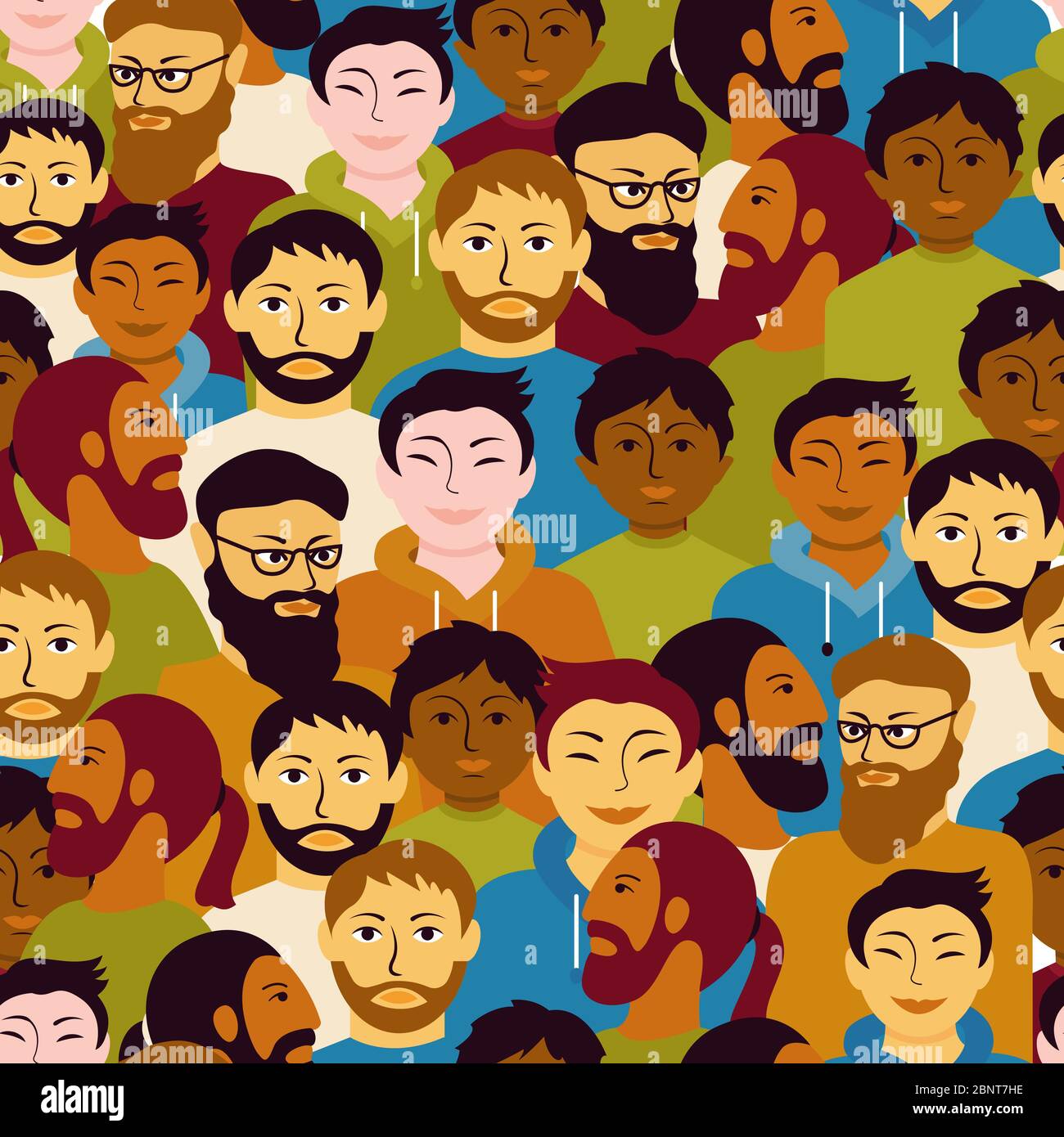 Men heads seamless pattern. Group men different colored nationalities ...