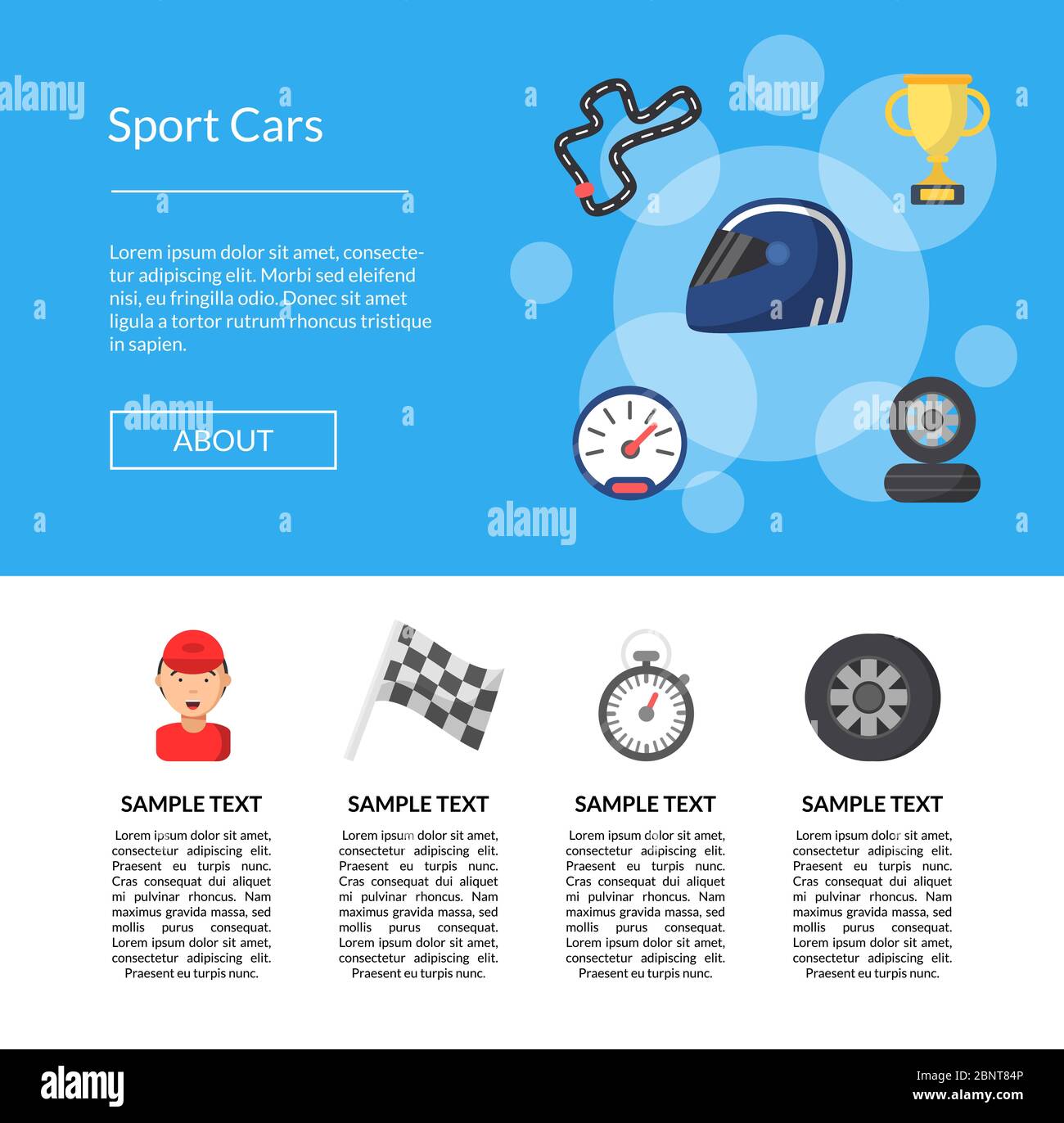 Vector flat car racing icons landing page template illustration Stock ...