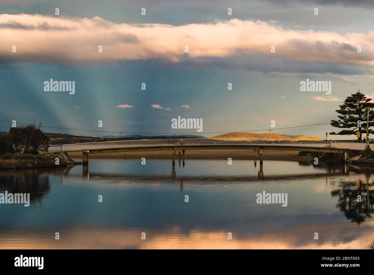 HOBART, TASMANIA - May 11th, 2020: sunset with intense sunrays and ...
