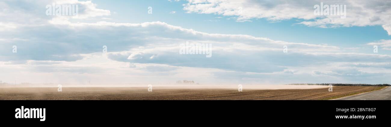 Belarus, Europe. Spring Dust Storm. A Dust Cloud From Agricultural ...