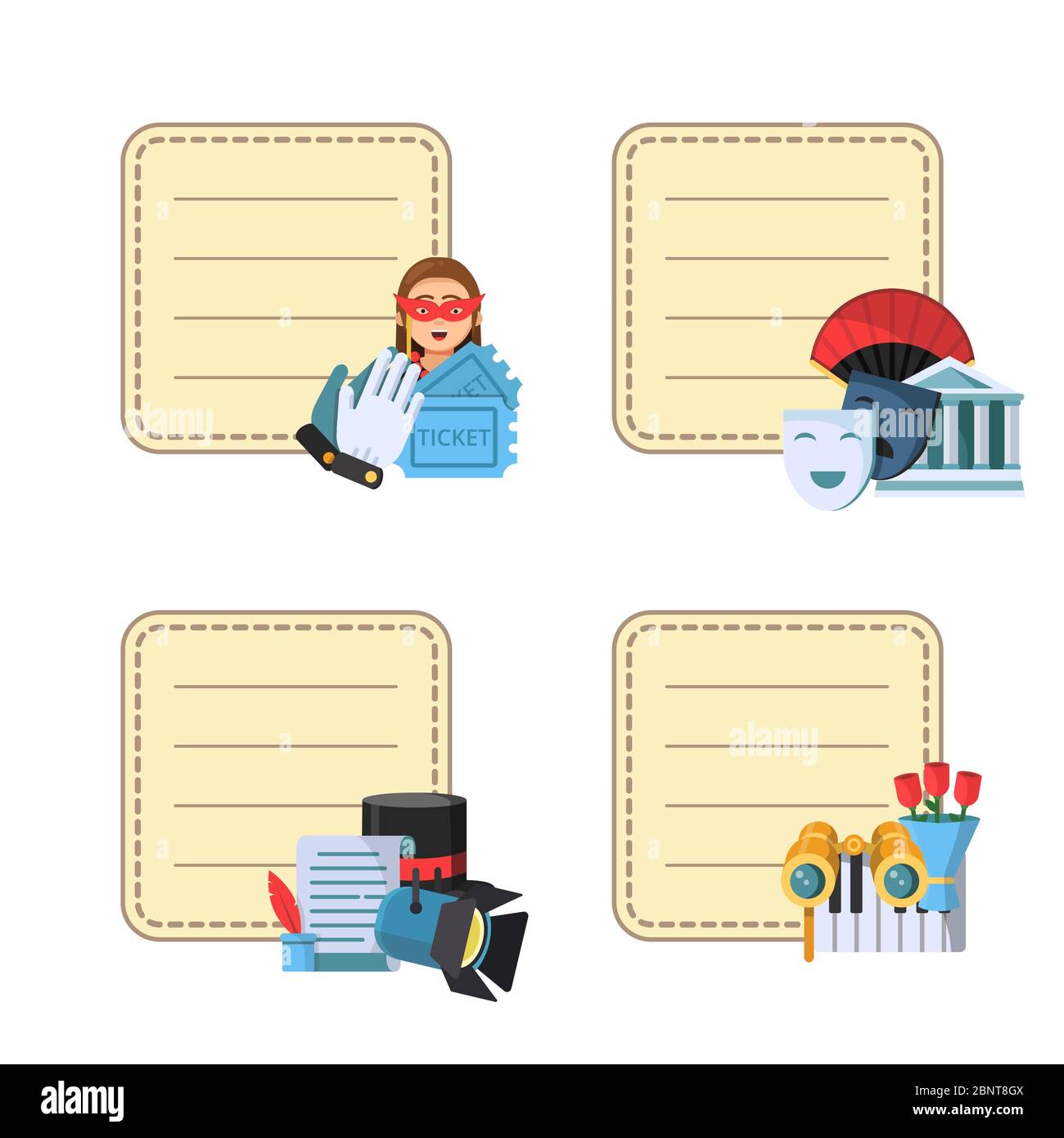 Vector flat theatre icons stickers with place for notes texts Stock ...