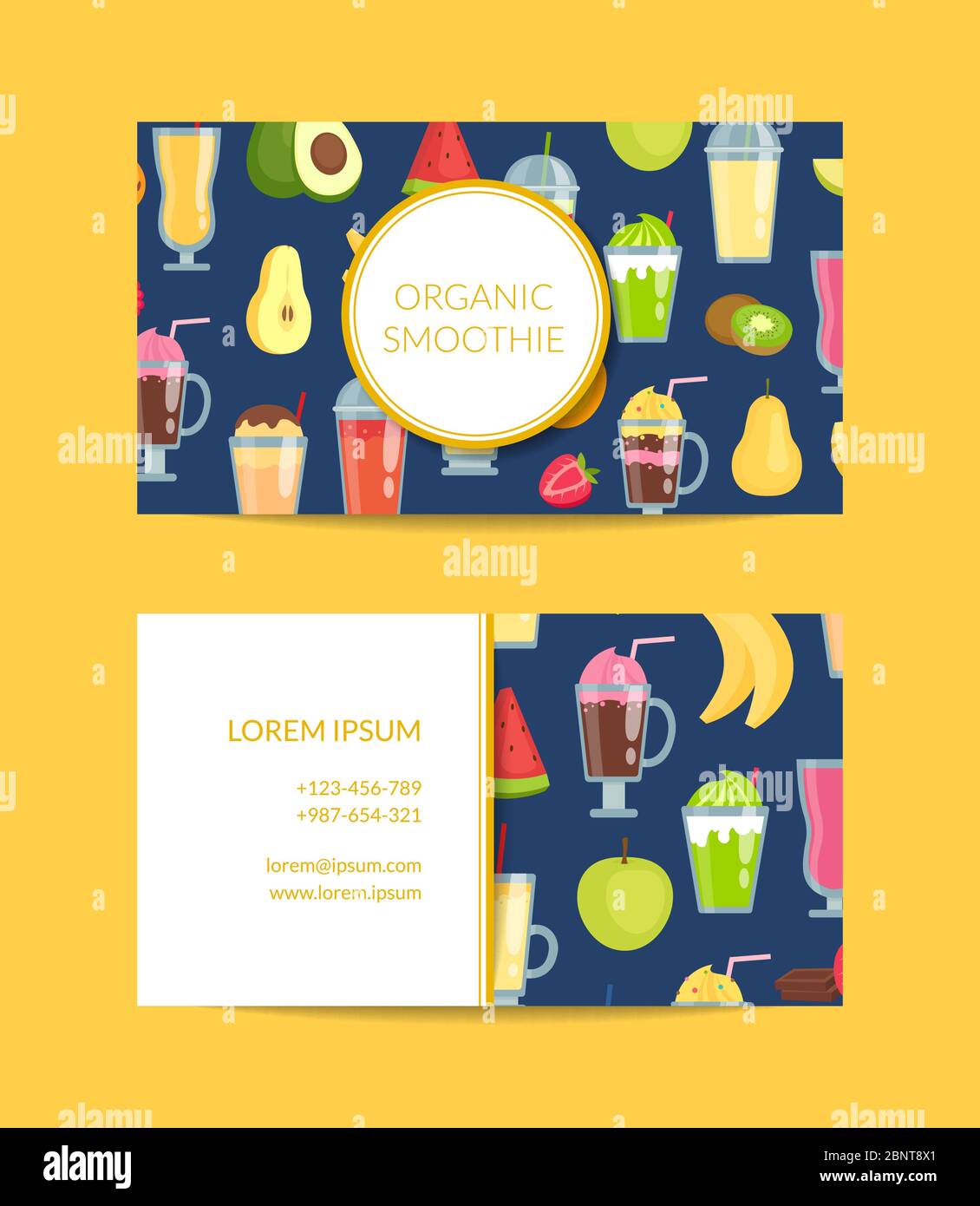Vector flat smoothie elements business card template illustration Stock ...