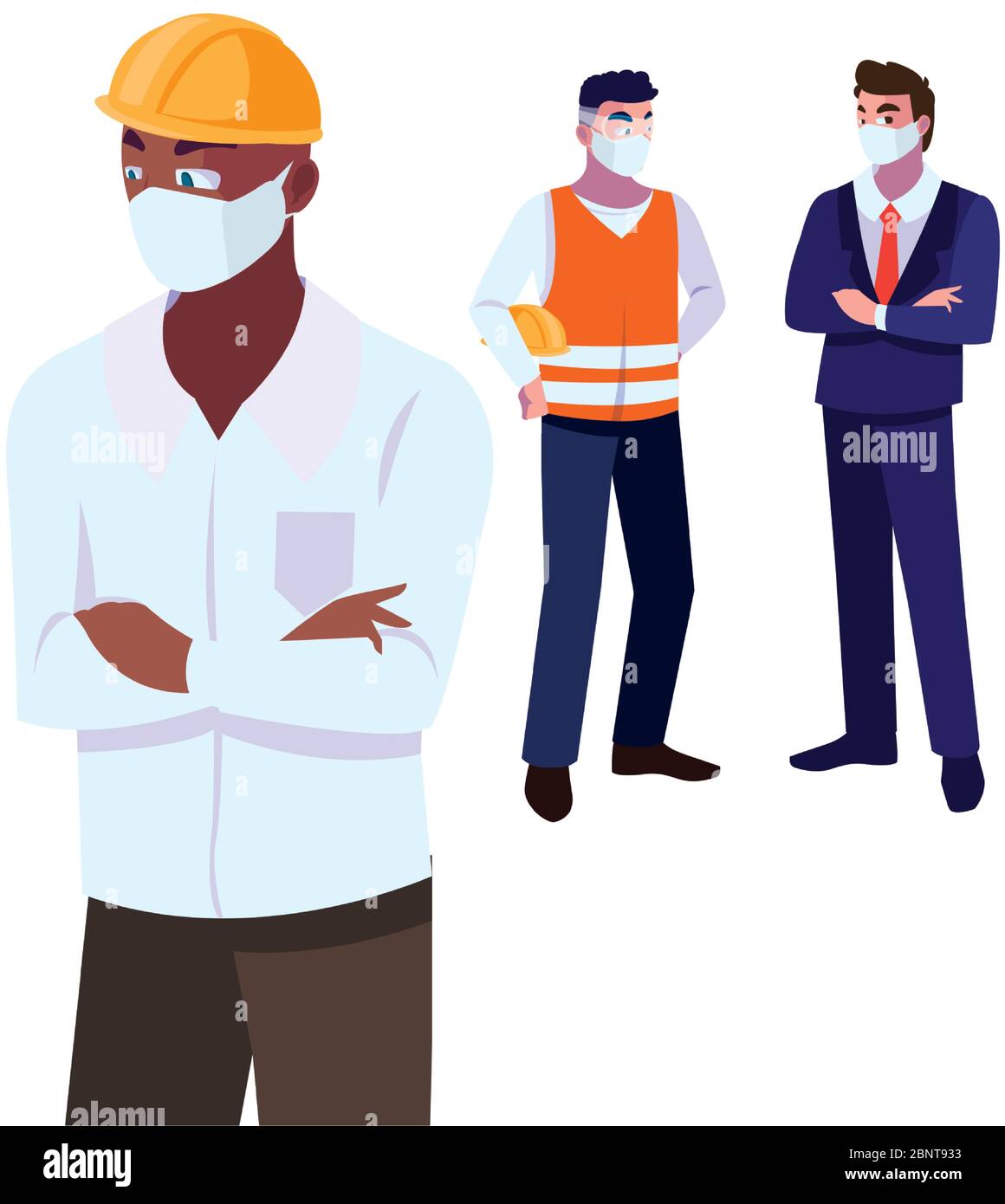 Industry operators wearing face masks at work vector illustration ...