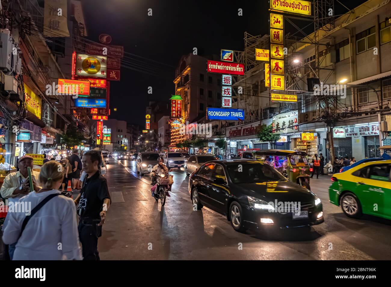 Yaowarat, Bangkok / Thailand - February 11, 2020: Traffic jam in Yaowarat Road, tourists are ...