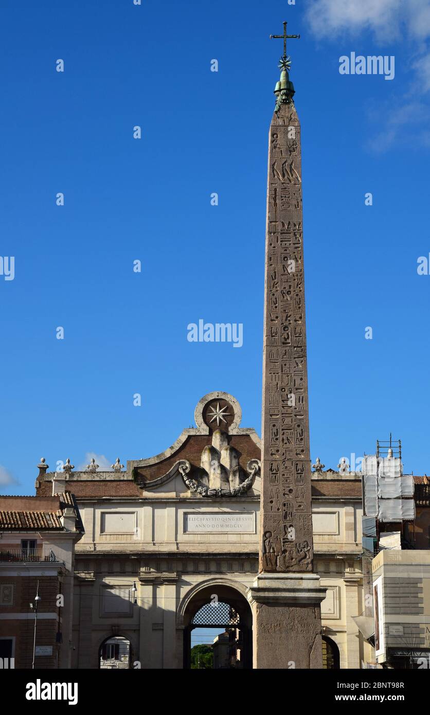 Piazza del Popolo with the Obelisco Flaminio in the city of Rome, Italy ...