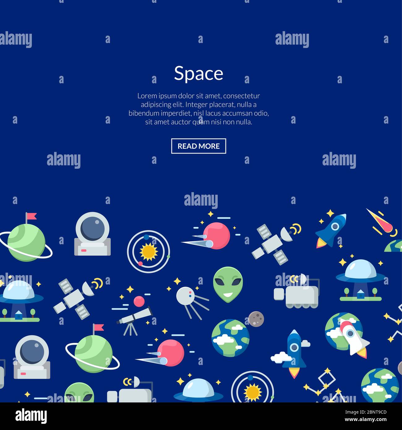 Vector flat space icons background with place for text illustration ...
