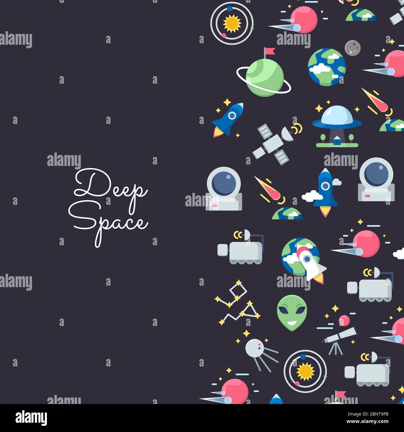Vector flat space icons background with place for text illustration ...